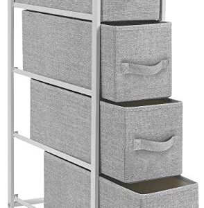 Sorbus Narrow Dresser with 4 Drawers - Vertical Slim Storage Chest of Drawers with Steel Frame, Wood Top & Easy Pull Fabric Bins for Small Spaces, Closets, Bedroom, Bathroom & Laundry (White/Gray)