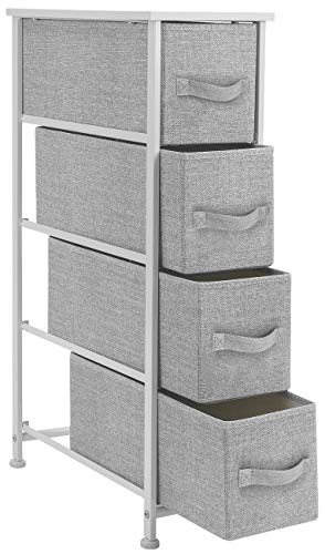 Sorbus Narrow Dresser with 4 Drawers - Vertical Slim Storage Chest of Drawers with Steel Frame, Wood Top & Easy Pull Fabric Bins for Small Spaces, Closets, Bedroom, Bathroom & Laundry (White/Gray)