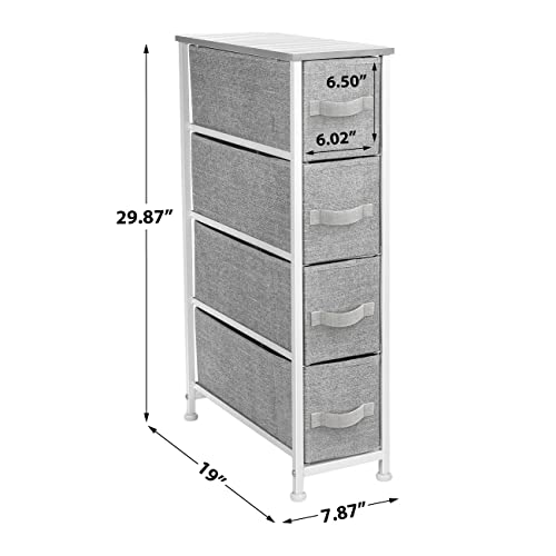 Sorbus Narrow Dresser with 4 Drawers - Vertical Slim Storage Chest of Drawers with Steel Frame, Wood Top & Easy Pull Fabric Bins for Small Spaces, Closets, Bedroom, Bathroom & Laundry (White/Gray)