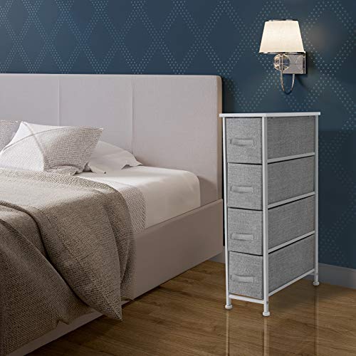 Sorbus Narrow Dresser with 4 Drawers - Vertical Slim Storage Chest of Drawers with Steel Frame, Wood Top & Easy Pull Fabric Bins for Small Spaces, Closets, Bedroom, Bathroom & Laundry (White/Gray)