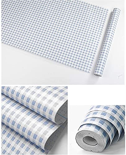 Gow4u Decorative Gingham Dresser Drawer Shelf Liner Self Adhesive Vinyl Contact Paper for Kitchen Cabinets Pantry Refrigerators Arts Crafts Decal (Blue, 17.7x117 Inches)