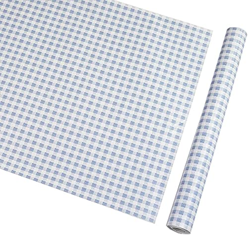 Gow4u Decorative Gingham Dresser Drawer Shelf Liner Self Adhesive Vinyl Contact Paper for Kitchen Cabinets Pantry Refrigerators Arts Crafts Decal (Blue, 17.7x117 Inches)