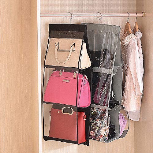 DIOMMELL Hanging Handbag Organizer Storage Holder Purse Clutch Hanger Bags for Closet Wardrobe with 6 Larger Pockets, Black