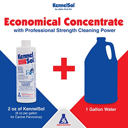 KennelSol 1-Step Kennel Cleaner - Liquid Concentrate Disinfectant and Deodorizer, Effective Against Bacteria and Viruses - 1 Pint