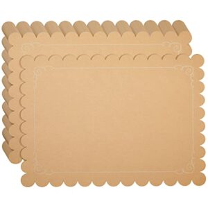 100 pack scalloped kraft paper placemats for dining table, wedding, disposable (brown, 10 x 14 in)