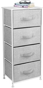 sorbus dresser with 4 drawers - tall storage tower unit organizer for bedroom, hallway, closet, college dorm - chest drawer for clothes, steel frame, wood top, easy pull fabric bins (white/gray)