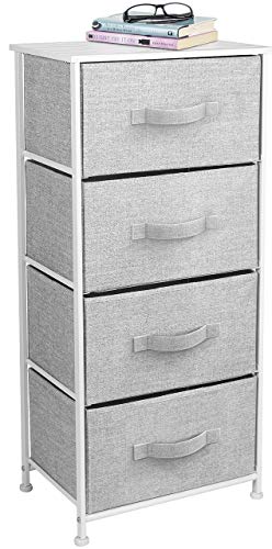 Sorbus Dresser with 4 Drawers - Tall Storage Tower Unit Organizer for Bedroom, Hallway, Closet, College Dorm - Chest Drawer for Clothes, Steel Frame, Wood Top, Easy Pull Fabric Bins (White/Gray)