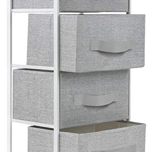 Sorbus Dresser with 4 Drawers - Tall Storage Tower Unit Organizer for Bedroom, Hallway, Closet, College Dorm - Chest Drawer for Clothes, Steel Frame, Wood Top, Easy Pull Fabric Bins (White/Gray)