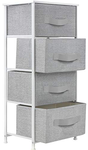 Sorbus Dresser with 4 Drawers - Tall Storage Tower Unit Organizer for Bedroom, Hallway, Closet, College Dorm - Chest Drawer for Clothes, Steel Frame, Wood Top, Easy Pull Fabric Bins (White/Gray)