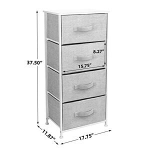 Sorbus Dresser with 4 Drawers - Tall Storage Tower Unit Organizer for Bedroom, Hallway, Closet, College Dorm - Chest Drawer for Clothes, Steel Frame, Wood Top, Easy Pull Fabric Bins (White/Gray)