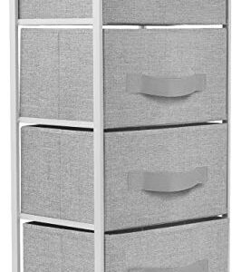 Sorbus Dresser with 4 Drawers - Tall Storage Tower Unit Organizer for Bedroom, Hallway, Closet, College Dorm - Chest Drawer for Clothes, Steel Frame, Wood Top, Easy Pull Fabric Bins (White/Gray)