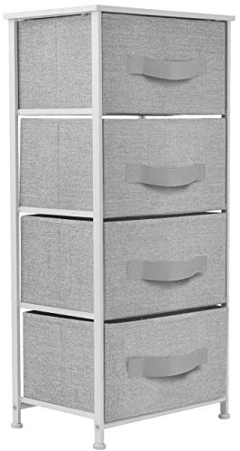 Sorbus Dresser with 4 Drawers - Tall Storage Tower Unit Organizer for Bedroom, Hallway, Closet, College Dorm - Chest Drawer for Clothes, Steel Frame, Wood Top, Easy Pull Fabric Bins (White/Gray)