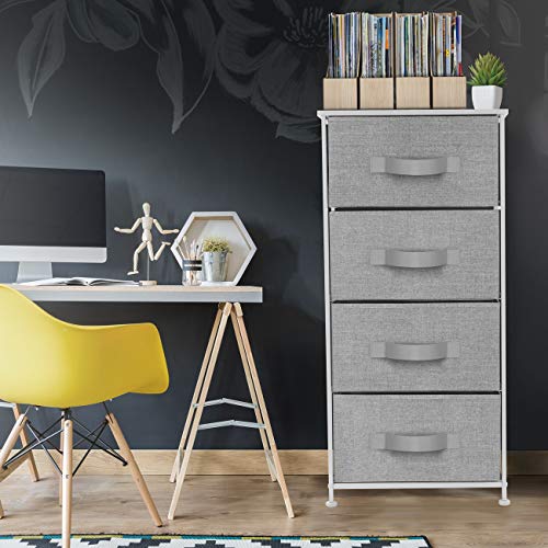 Sorbus Dresser with 4 Drawers - Tall Storage Tower Unit Organizer for Bedroom, Hallway, Closet, College Dorm - Chest Drawer for Clothes, Steel Frame, Wood Top, Easy Pull Fabric Bins (White/Gray)