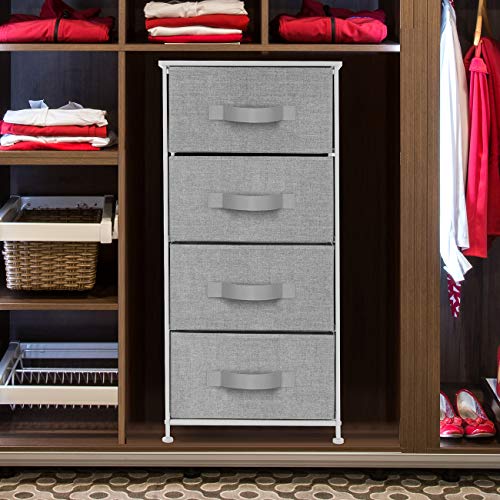 Sorbus Dresser with 4 Drawers - Tall Storage Tower Unit Organizer for Bedroom, Hallway, Closet, College Dorm - Chest Drawer for Clothes, Steel Frame, Wood Top, Easy Pull Fabric Bins (White/Gray)