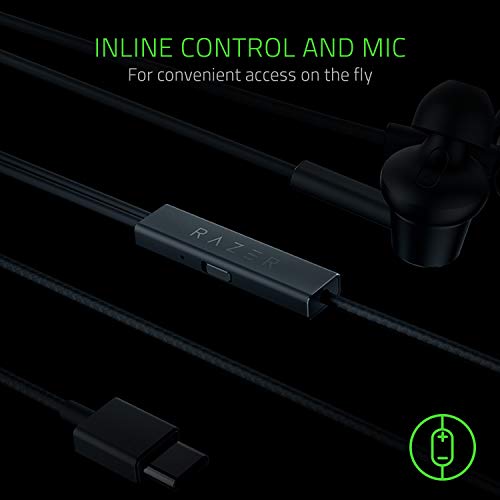 Razer Hammerhead USB-C Active Noise Cancellation (ANC) Earbuds DAC - Custom-Tuned Dual-Driver Technology - in-Line Mic & Volume Control - Aluminum Frame - Braided Cable - Matte Black