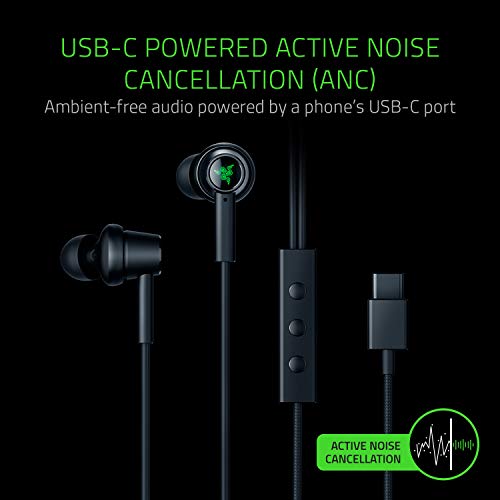 Razer Hammerhead USB-C Active Noise Cancellation (ANC) Earbuds DAC - Custom-Tuned Dual-Driver Technology - in-Line Mic & Volume Control - Aluminum Frame - Braided Cable - Matte Black