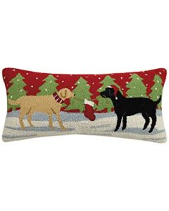 peking handicraft playful xmas dogs hook pillow, 12x26