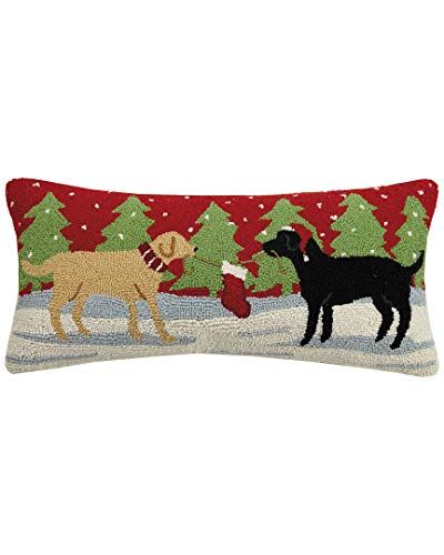 Peking Handicraft Playful Xmas Dogs Hook Pillow, 12X26