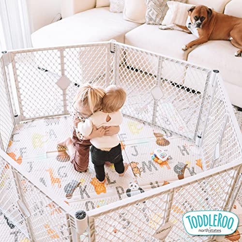 Toddleroo by North States Superyard 6 Panel Baby Play Yard/Barrier & Wall Mount Kit, Made in USA: Extra wide barrier or play area. 38.5" - 201" wide, 5.5 ft corner to corner play yard (26" tall, Gray)