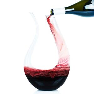 galashield wine decanter, 100% hand blown lead-free crystal glass red wine carafe u shape wine aerator