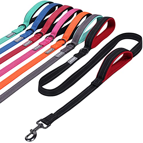 VIVAGLORY Dog Training Leash with 2 Padded Handles, Heavy Duty 6ft Long Reflective Safety Leash Walking Lead for Medium to Large Dogs, Black