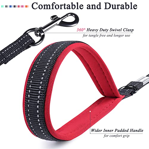 VIVAGLORY Dog Training Leash with 2 Padded Handles, Heavy Duty 6ft Long Reflective Safety Leash Walking Lead for Medium to Large Dogs, Black