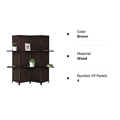 Room Divider 4 Panel Room Screen Divider Wooden Screen Folding Portable Partition Screen Wood with Removable Storage Shelves Color,Brown