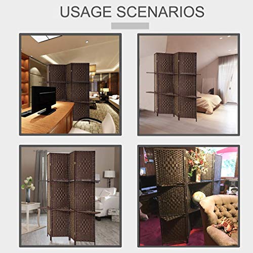 Room Divider 4 Panel Room Screen Divider Wooden Screen Folding Portable Partition Screen Wood with Removable Storage Shelves Color,Brown