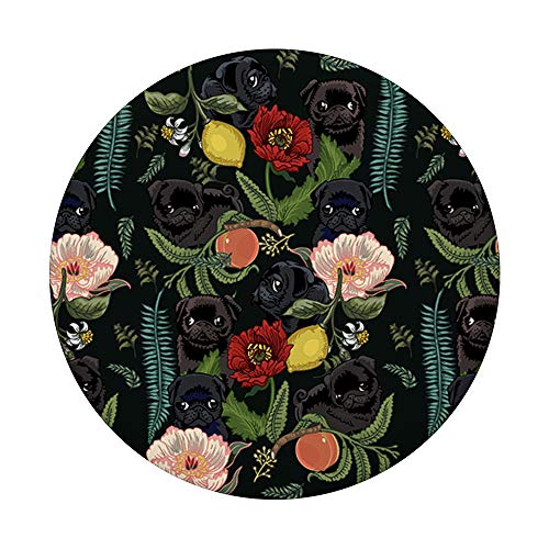 Botanical and Black Pugs PopSockets by Huebucket PopSockets PopGrip: Swappable Grip for Phones & Tablets