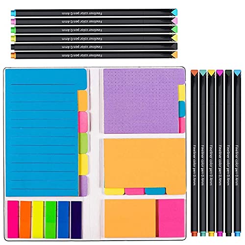 Large and Small Sticky Notes Set with Fineliner Color Pens Set- 60 Ruled Lined Notes 4x6, 48 Dotted Notes 3x4, 48 Blank Notes 4x3,48 Orange 2x2 and Pink 1.5x2, 150 Inde x Tabs