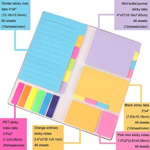 Large and Small Sticky Notes Set with Fineliner Color Pens Set- 60 Ruled Lined Notes 4x6, 48 Dotted Notes 3x4, 48 Blank Notes 4x3,48 Orange 2x2 and Pink 1.5x2, 150 Inde x Tabs