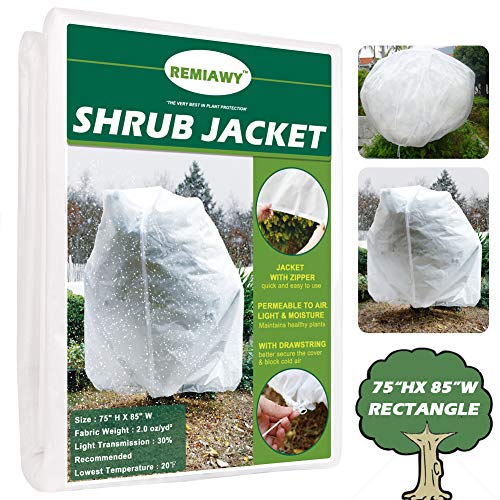 REMIAWY Plant Covers Freeze Protection Frost Blanket for Plants Tree Blanket Cover Shrub Covers Jacket with Zipper Drawstring, Frost Cover for Animal Protection (85”X75” Shrub Jacket 2 oz/sq yd)