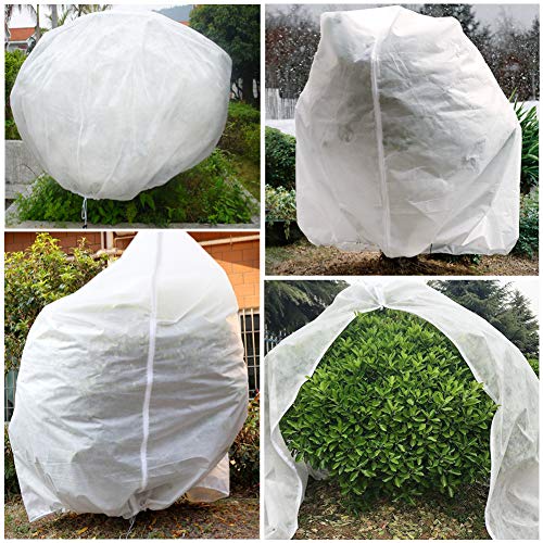 REMIAWY Plant Covers Freeze Protection Frost Blanket for Plants Tree Blanket Cover Shrub Covers Jacket with Zipper Drawstring, Frost Cover for Animal Protection (85”X75” Shrub Jacket 2 oz/sq yd)