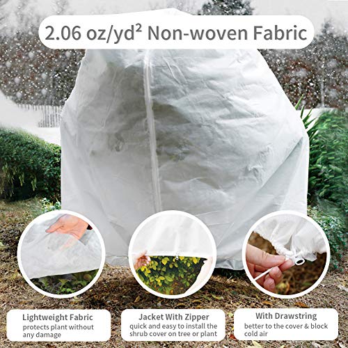 REMIAWY Plant Covers Freeze Protection Frost Blanket for Plants Tree Blanket Cover Shrub Covers Jacket with Zipper Drawstring, Frost Cover for Animal Protection (85”X75” Shrub Jacket 2 oz/sq yd)