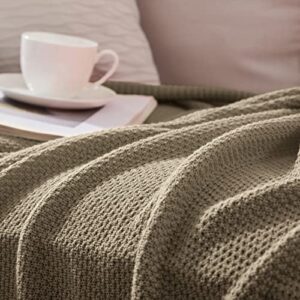 TREELY 100% Cotton Knitted Throw Blanket for Couch Chair Bed Home Decorative, Soft & Cozy Knit Throw Blanket(50"x60", Khaki)