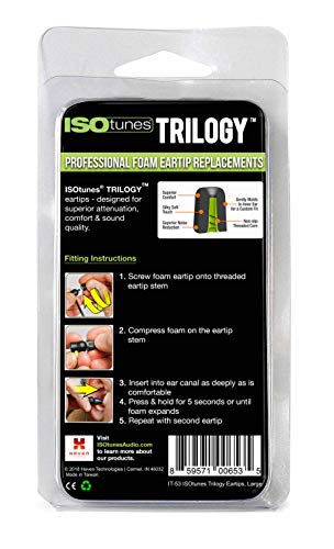 ISOtunes Trilogy™ Foam Replacement Eartips for ISOtunes PRO, Xtra, Wired (5 Pair Pack) (Large, Blue)