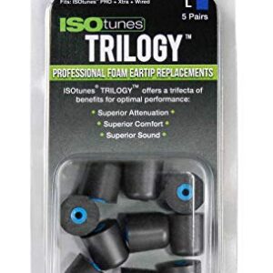 ISOtunes Trilogy™ Foam Replacement Eartips for ISOtunes PRO, Xtra, Wired (5 Pair Pack) (Large, Blue)