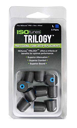 ISOtunes Trilogy™ Foam Replacement Eartips for ISOtunes PRO, Xtra, Wired (5 Pair Pack) (Large, Blue)