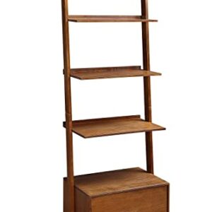 Convenience Concepts 3 tier American Heritage Ladder Bookcase with File Drawer, Dark Walnut