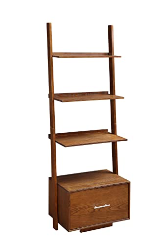 Convenience Concepts 3 tier American Heritage Ladder Bookcase with File Drawer, Dark Walnut