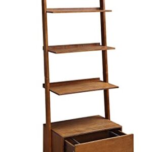 Convenience Concepts 3 tier American Heritage Ladder Bookcase with File Drawer, Dark Walnut