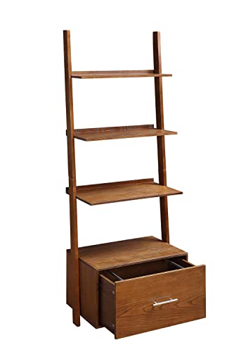 Convenience Concepts 3 tier American Heritage Ladder Bookcase with File Drawer, Dark Walnut