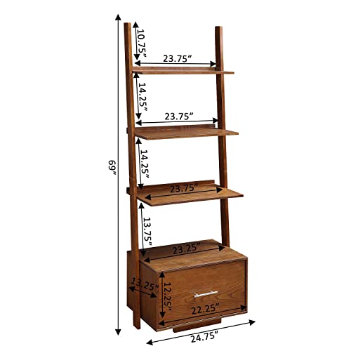 Convenience Concepts 3 tier American Heritage Ladder Bookcase with File Drawer, Dark Walnut