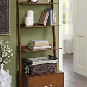 Convenience Concepts 3 tier American Heritage Ladder Bookcase with File Drawer, Dark Walnut