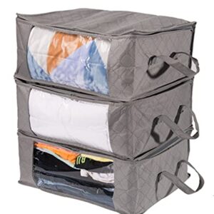 Amazon Basics Foldable Large Zippered Storage Bag Organizer Cubes with Clear Window & Handles, 3-Pack, Gray