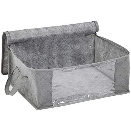 Amazon Basics Foldable Large Zippered Storage Bag Organizer Cubes with Clear Window & Handles, 3-Pack, Gray