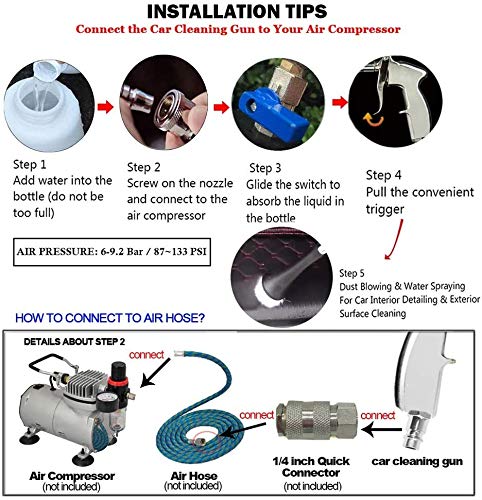 Cretee 1L Car Cleaning Gun Foamaster Washing Cleaner Kit with 2 Set Nozzle Sprayer Connector(8 Atmospheric Pressure Needed)