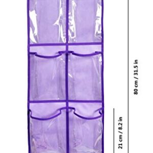 ANIZER Over The Door Hanging Shoe Organizer Narrow Closet Door Shoe Storage 6 Large Clear Pockets Chart 2 Pack (PURPLE)