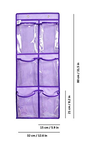 ANIZER Over The Door Hanging Shoe Organizer Narrow Closet Door Shoe Storage 6 Large Clear Pockets Chart 2 Pack (PURPLE)