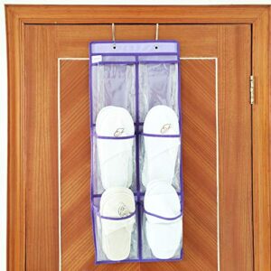 ANIZER Over The Door Hanging Shoe Organizer Narrow Closet Door Shoe Storage 6 Large Clear Pockets Chart 2 Pack (PURPLE)